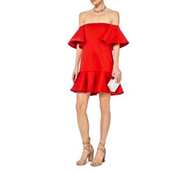 Alexis | Dresses | Alexis Aliana Red Ruffle Off Shoulder Mini Dress Xs ...
